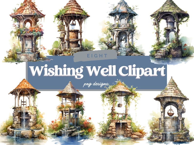 Watercolor Wishing Well Clipart Bundle, PNG, Commercial Use, Wishing ...