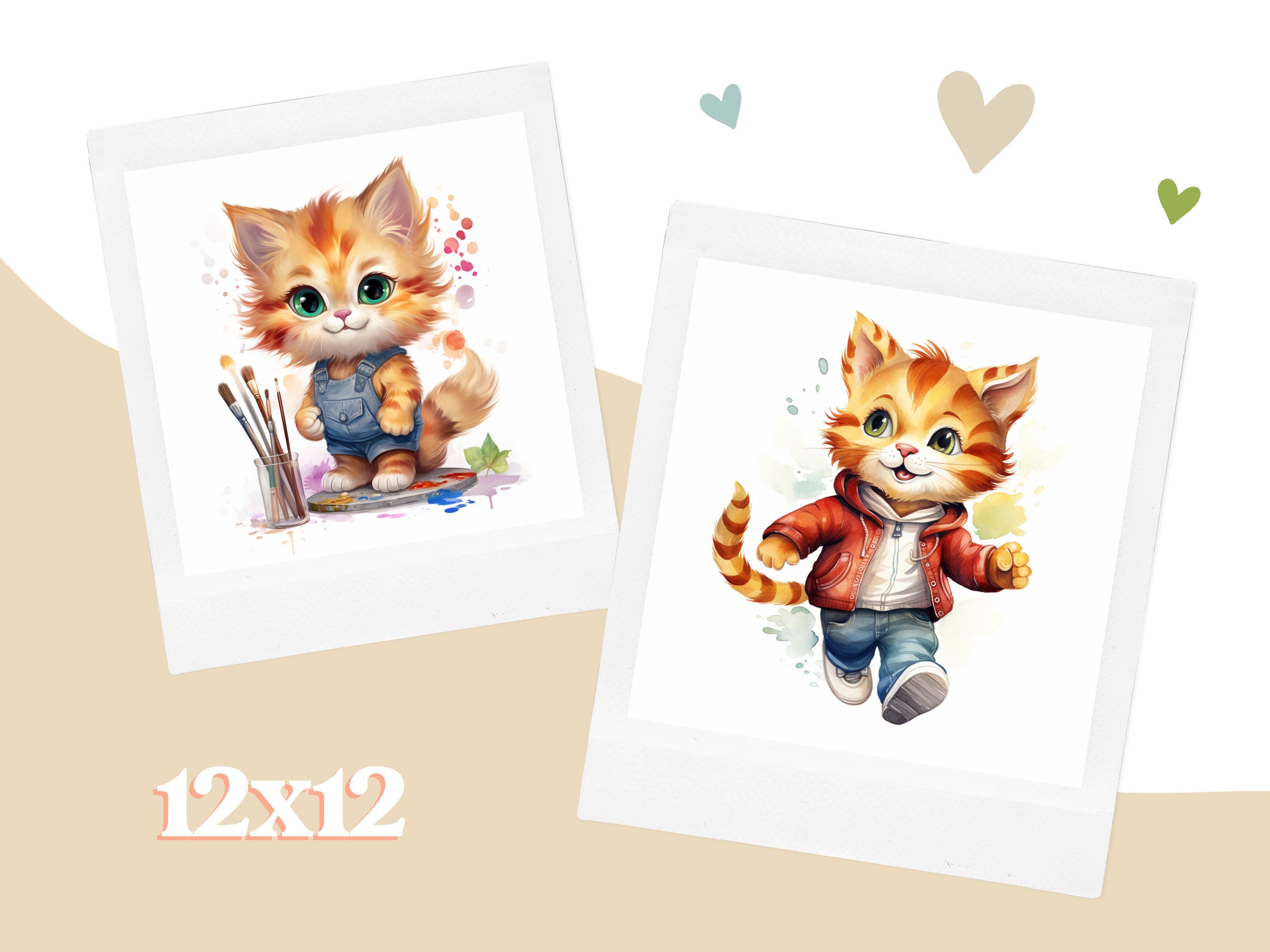 Cartoon Cat Watercolor Clipart Cute Baby Shower Graphics - Etsy