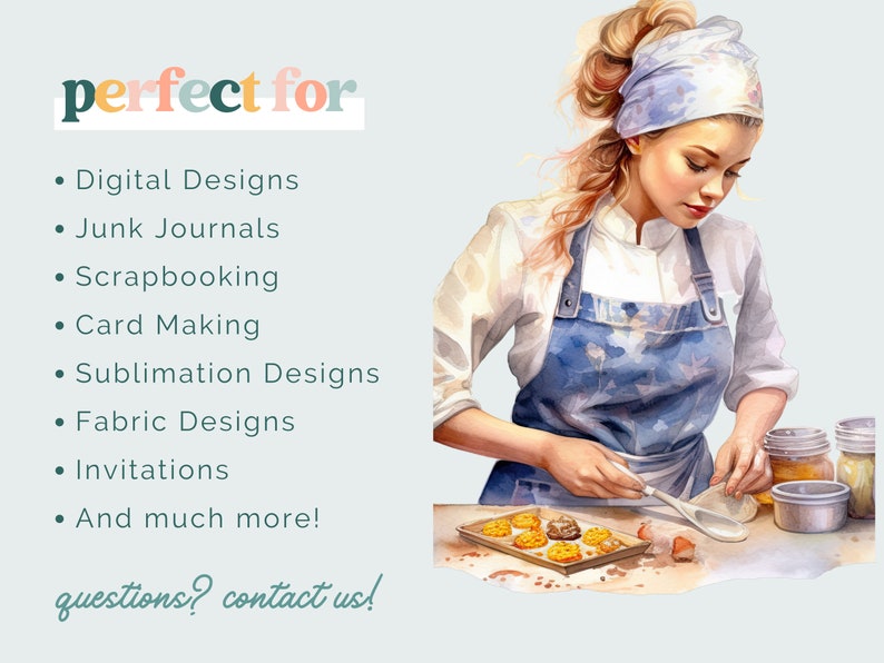 Pastry Chef Girls Watercolor Clipart Bundle, Transparent PNG, Girl ...