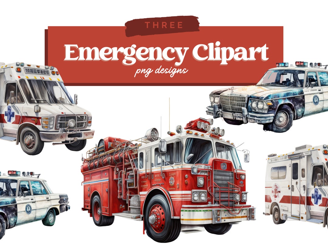 WATERCOLOR CLIPART, Rescue Vehicles Art Scrapbooking Library Png ...