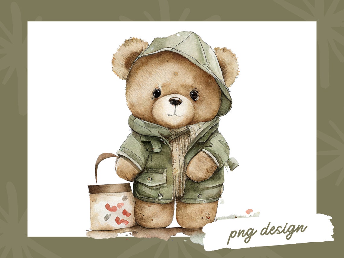 Watercolor Teddy Bear Clipart, Watercolor Baby Shower Clipart, Boho ...