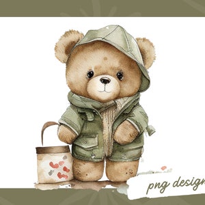 Watercolor Teddy Bear Clipart, Watercolor Baby Shower Clipart, Boho ...