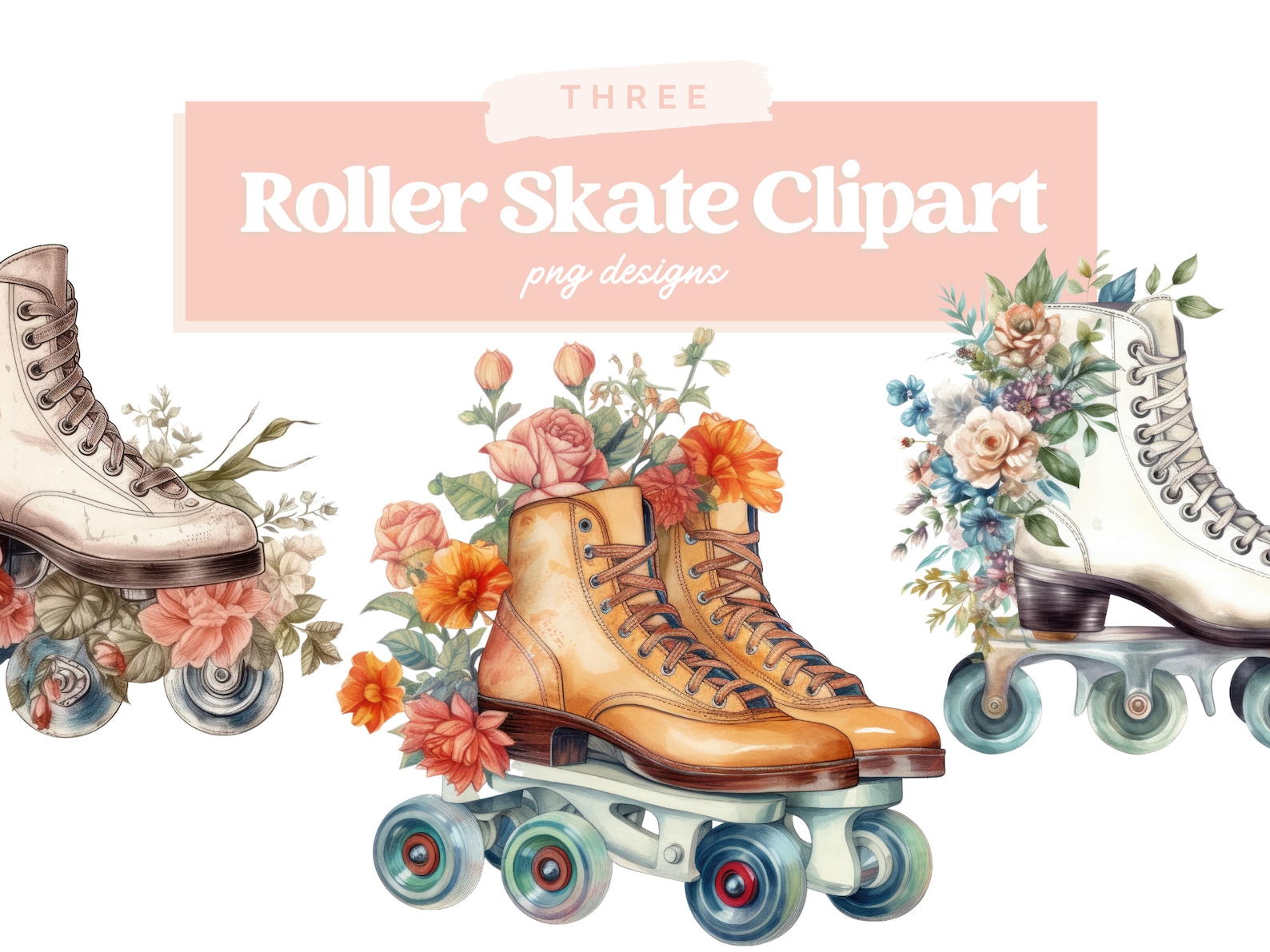 Roller Skates Clipart, Party Clipart, Colorful Roller Skate PNG, Girls ...