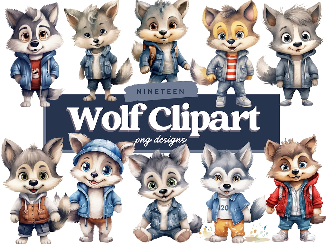 Wolf Clipart Bundle, Wolf PNG, Cartoon Wolf, Watercolor Clipart ...