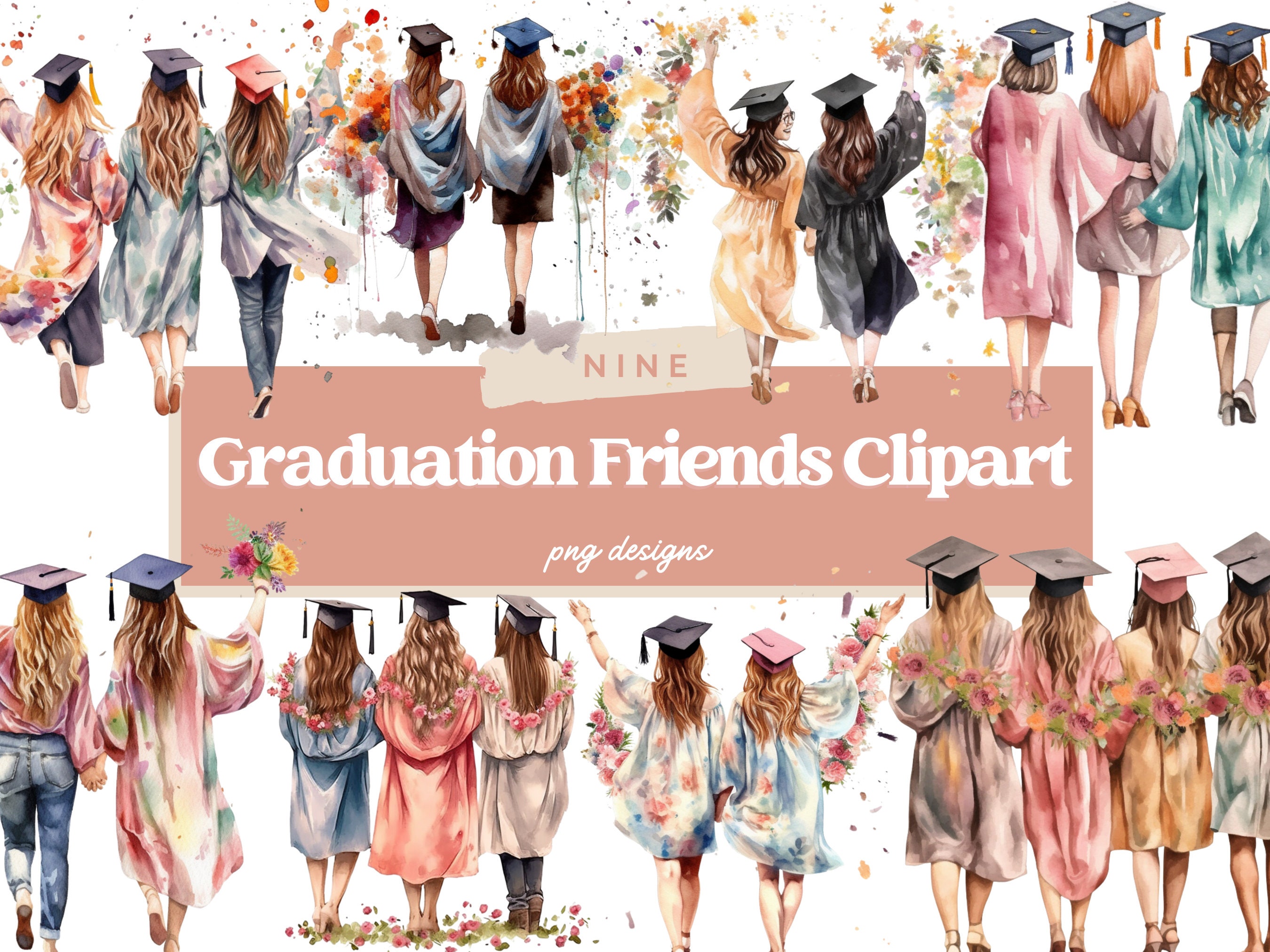 Watercolor Graduation Friends Clipart, Graduation Clip Art, Graduation ...