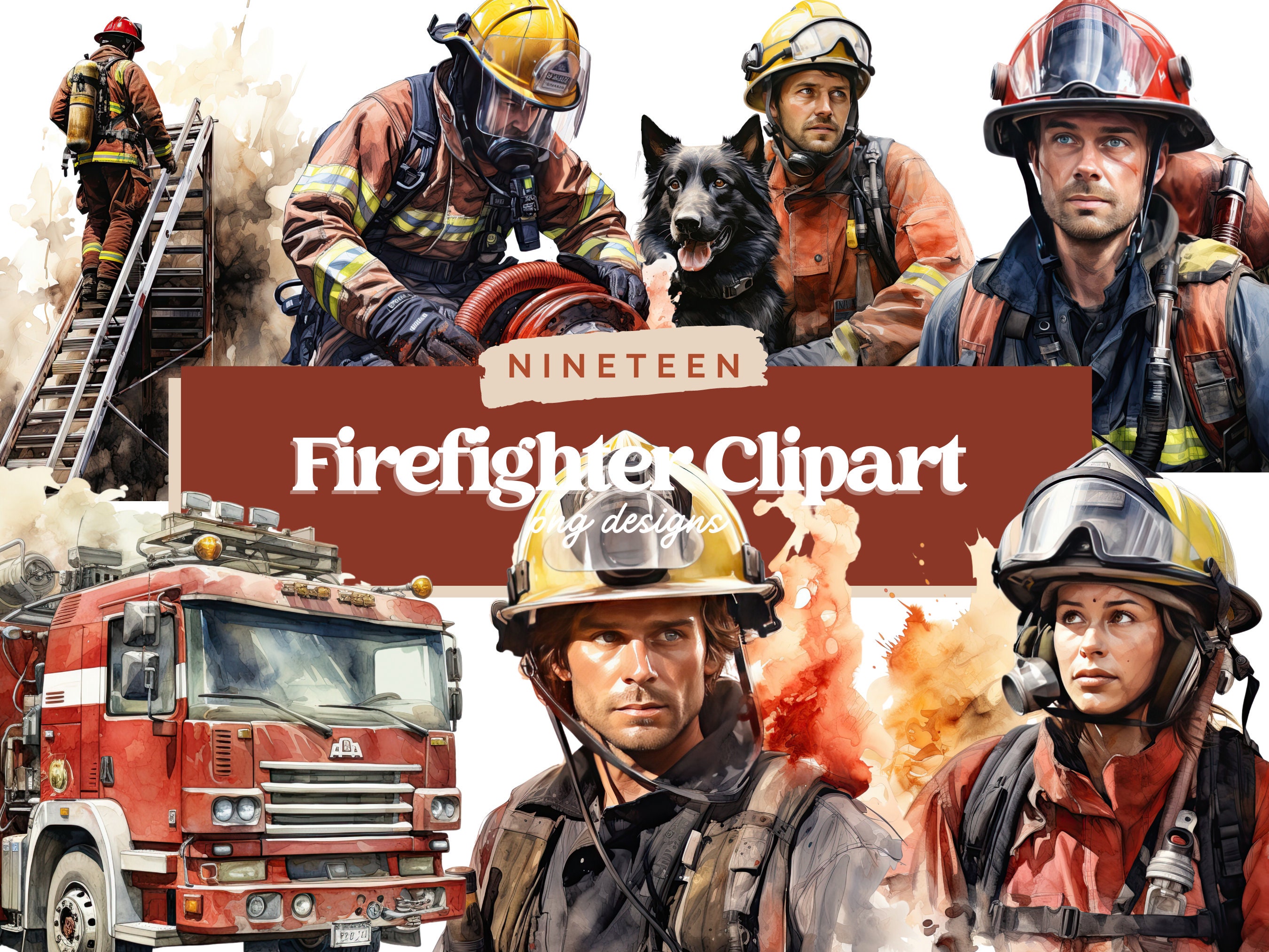 Watercolor Firefighter Boy Clipart - Fire Truck Download - Instant ...