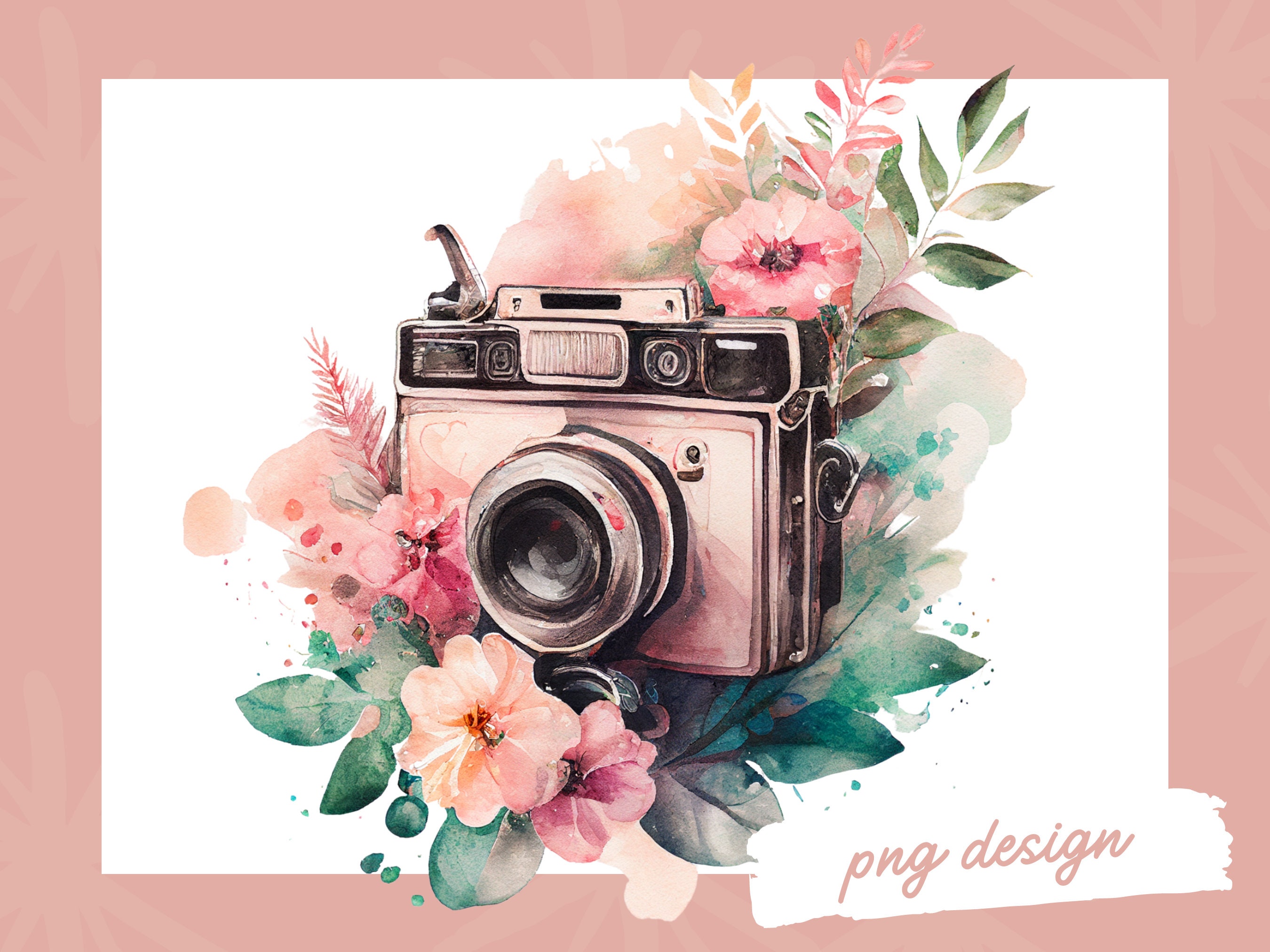 Watercolor Retro Camera Clipart Vintage Floral Shabby Cameras in PNG ...