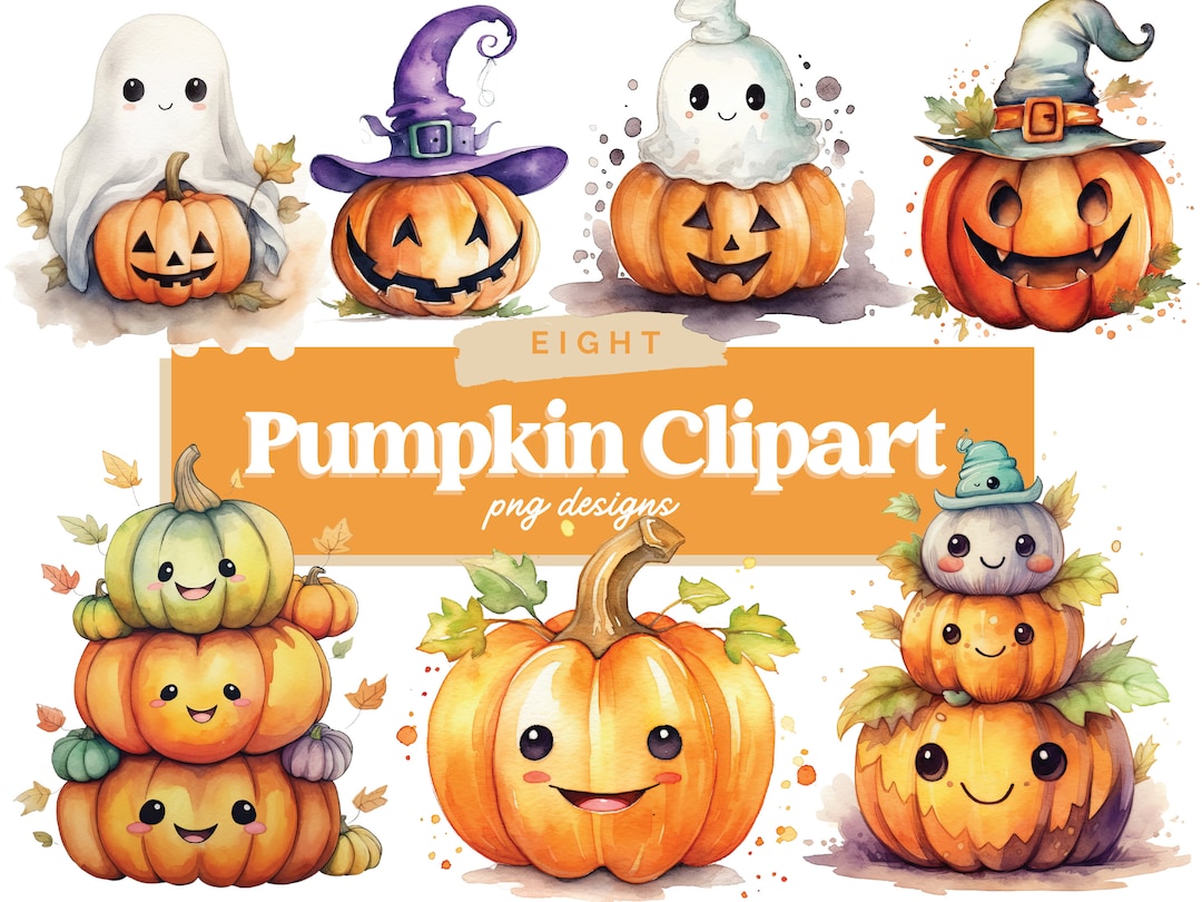 Halloween Clipart Bundle, Cute Halloween Clipart, Pumpkins, Kawaii ...