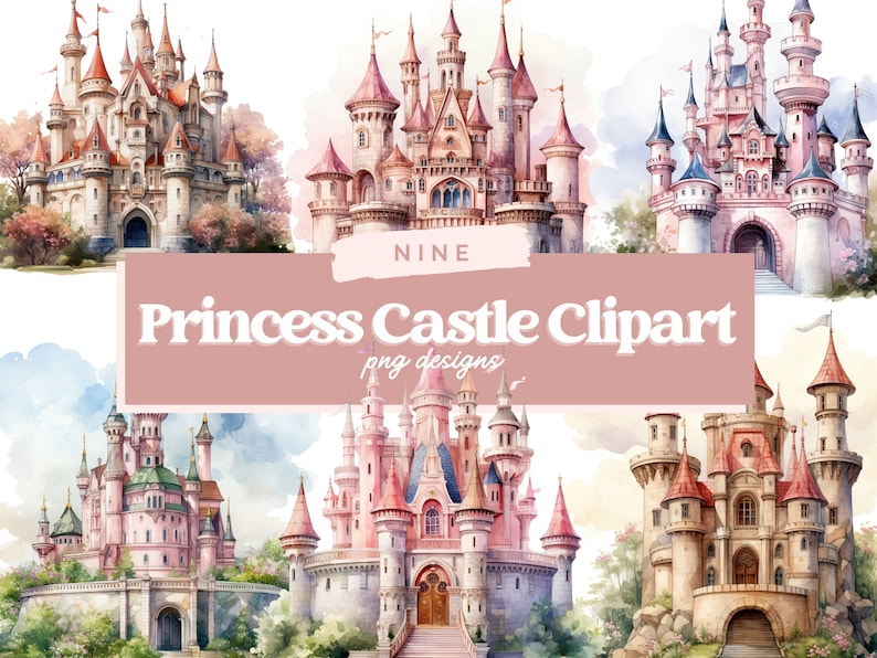 Fairytale Castle Clipart, Princess Castle PNG, Fairy Tale Watercolor Clipart, Magical Kingdom ...