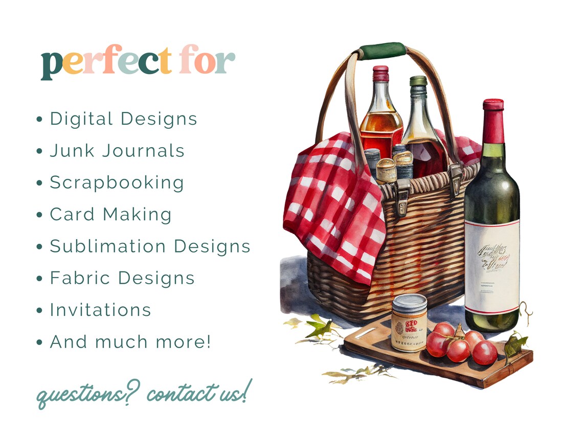 Watercolor Picnic Basket Clipart Picnic Clipart Picnic - Etsy
