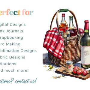 Watercolor Picnic Basket Clipart, Picnic Clipart, Picnic Basket Digital ...