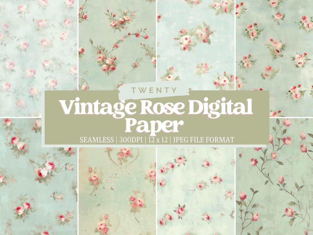 Vintage Rose Digital Paper, Seamless Design, Web Background, Commercial ...