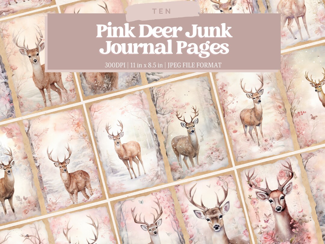 Pink Winter Deer Junk Journal Pages, Digital Download, Scrap Book ...