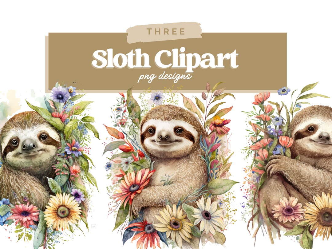 Sloth Watercolor Clipart, Cute Baby Shower Graphics, Nursery Decor Wall ...