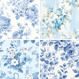 Blue Floral Shabby Chic Digital Paper, Seamless Design, Web Background ...