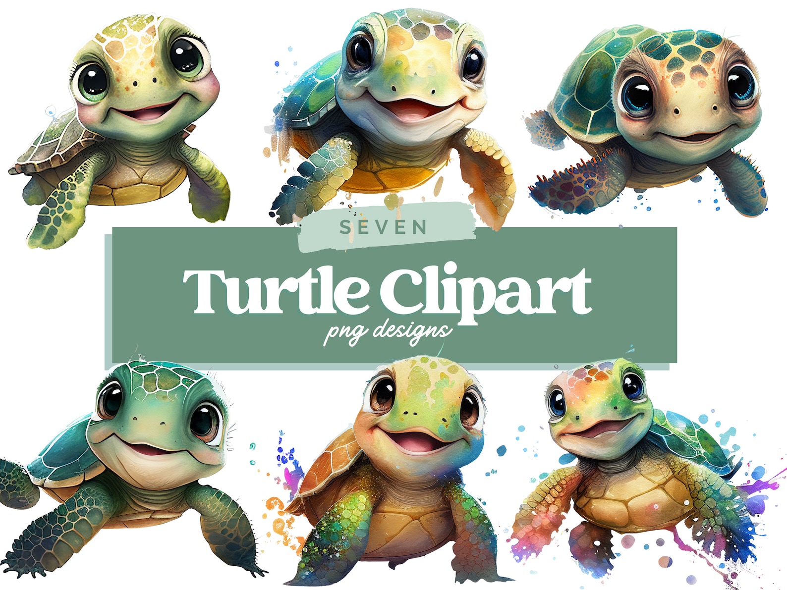 Watercolor Sea Turtle, Cute Sea Turtle Clipart, Ocean Animals Sea ...