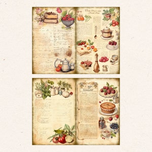 Vintage Cookbook Junk Journal Pages, Digital Scrapbook Paper Kit ...