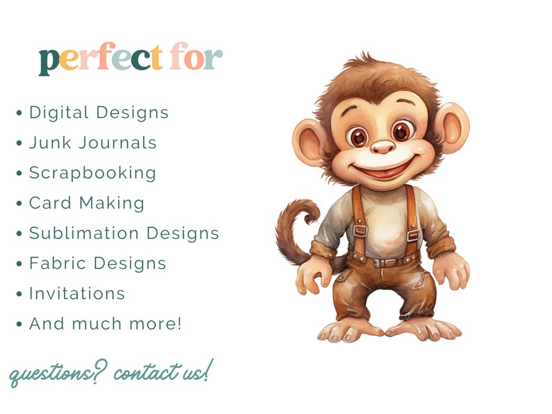 Monkey Clipart Bundle, Money PNG, Cartoon Monkey, Watercolor Clipart ...