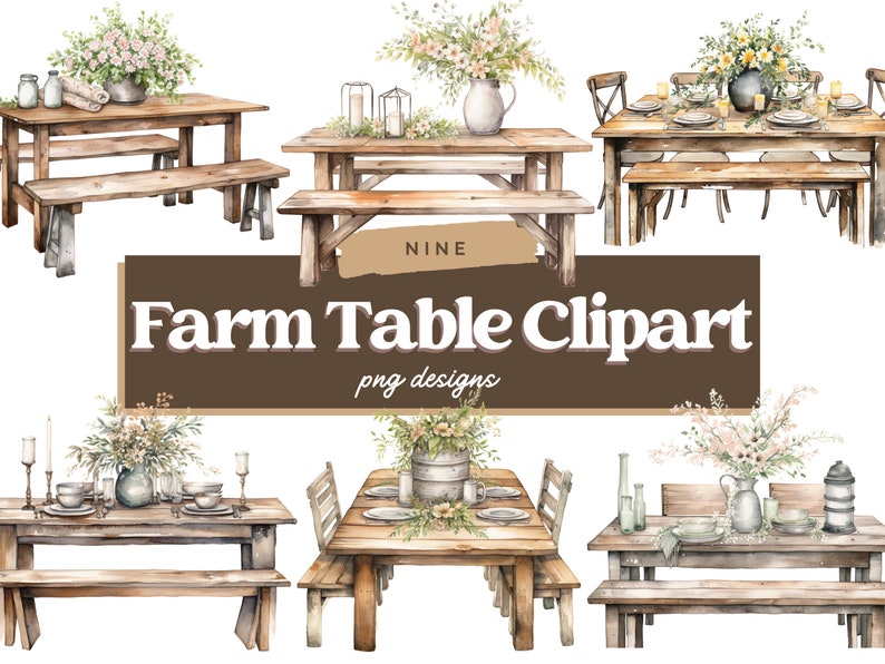 Watercolor Farm Table Clipart, Farmhouse Clipart, Barn Table Clipart ...