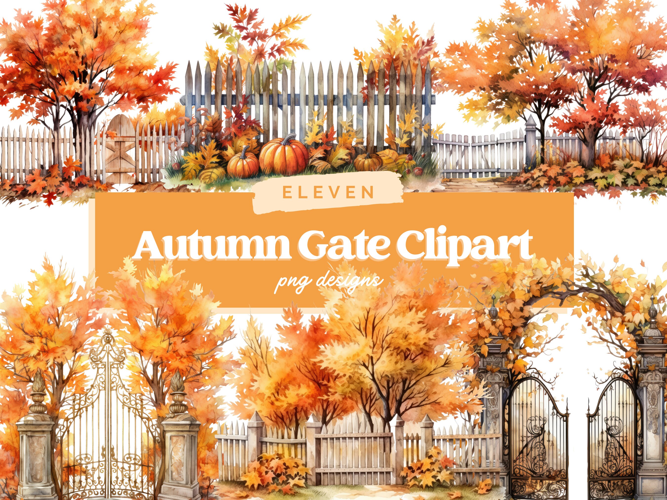 Autumn Gates Clipart Bundle Watercolor Clipart Fall Season - Etsy