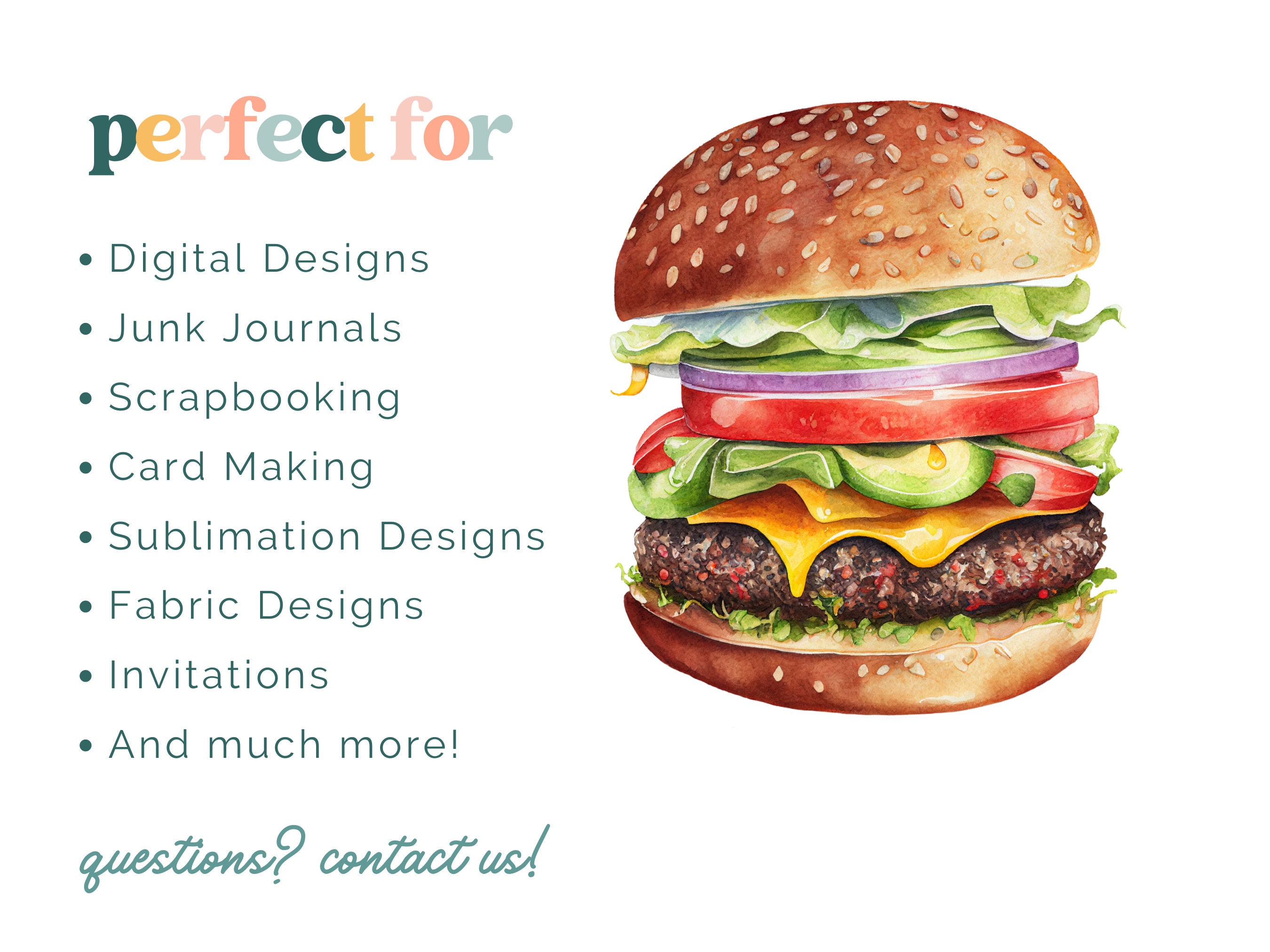 Watercolor Hamburger Clipart Watercolor Hamburger - Etsy