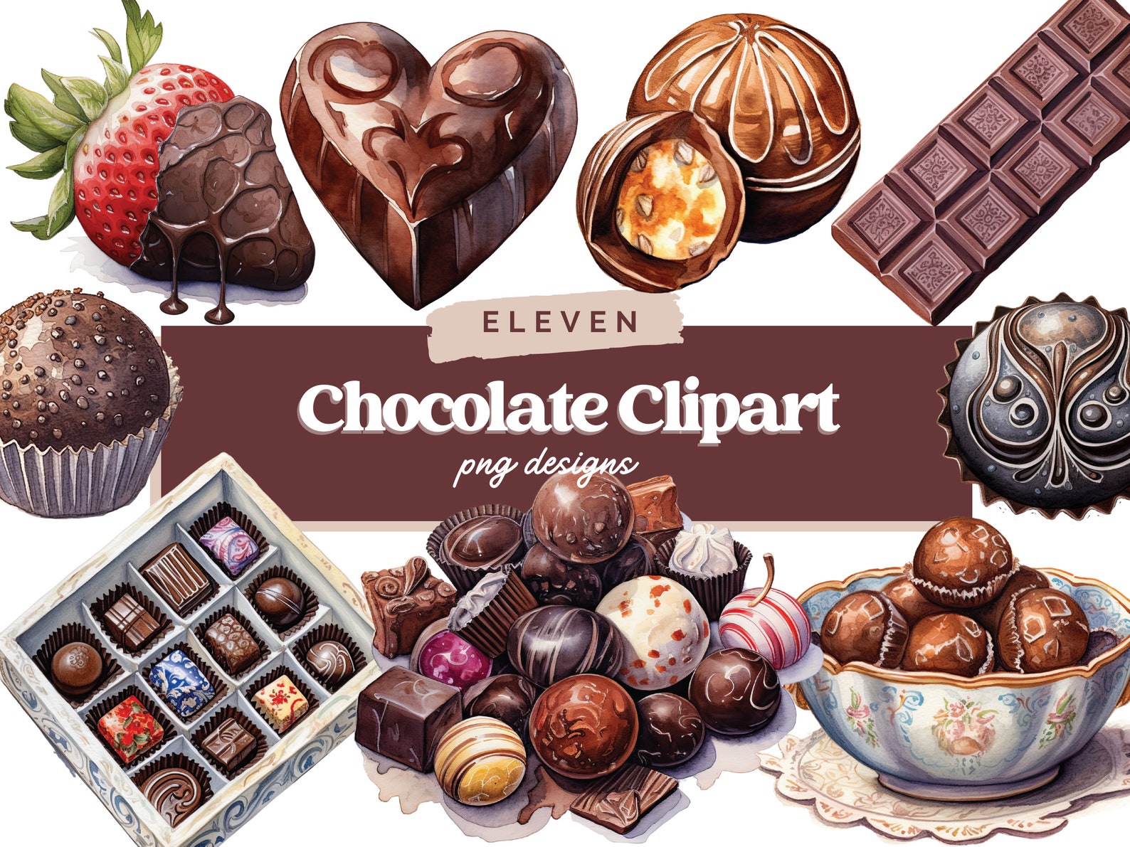 Watercolor Chocolate Clipart Sweets Clipart Bundle Kawaii - Etsy