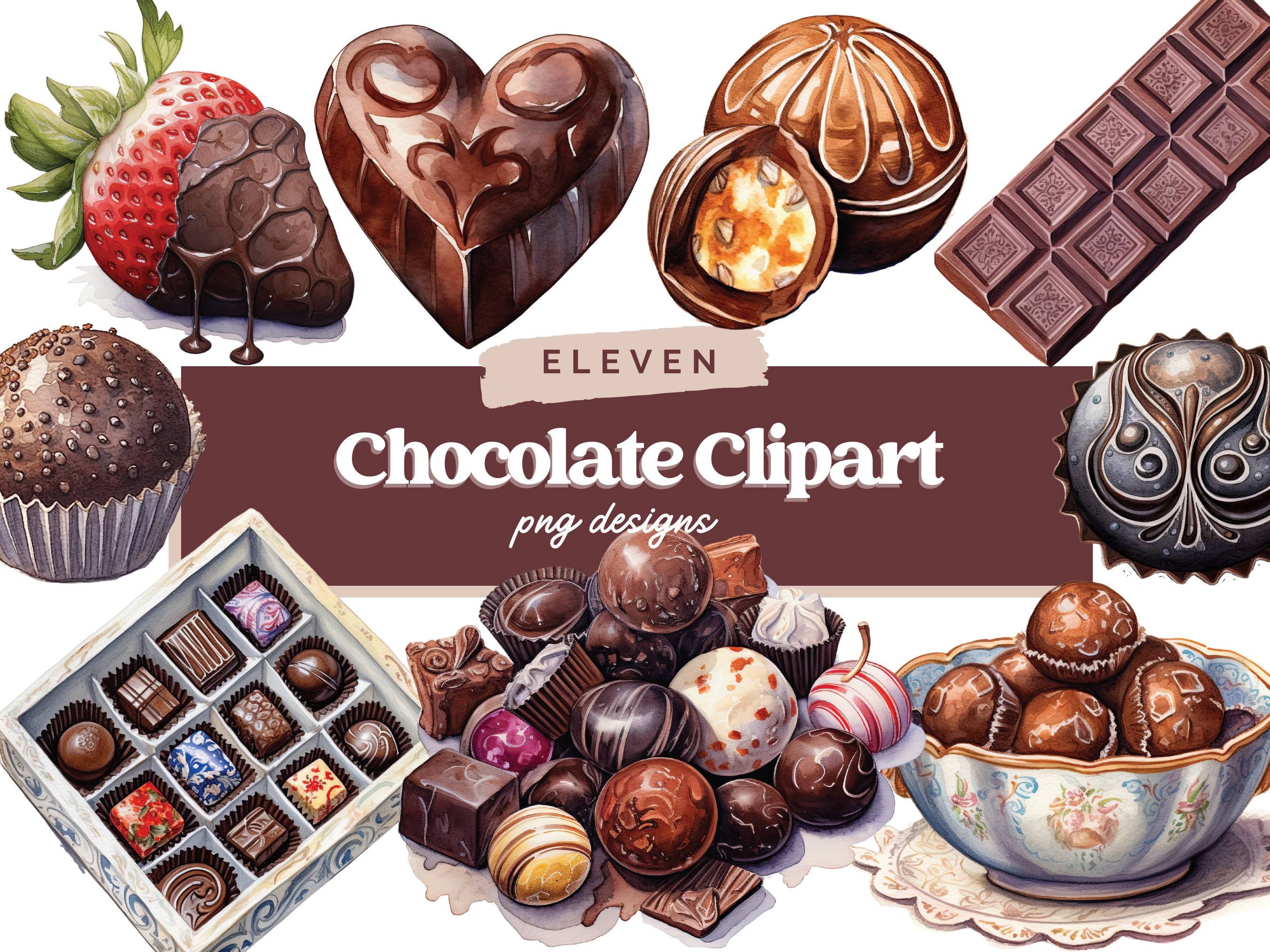 Watercolor Chocolate Clipart, Sweets Clipart Bundle, Kawaii Food ...