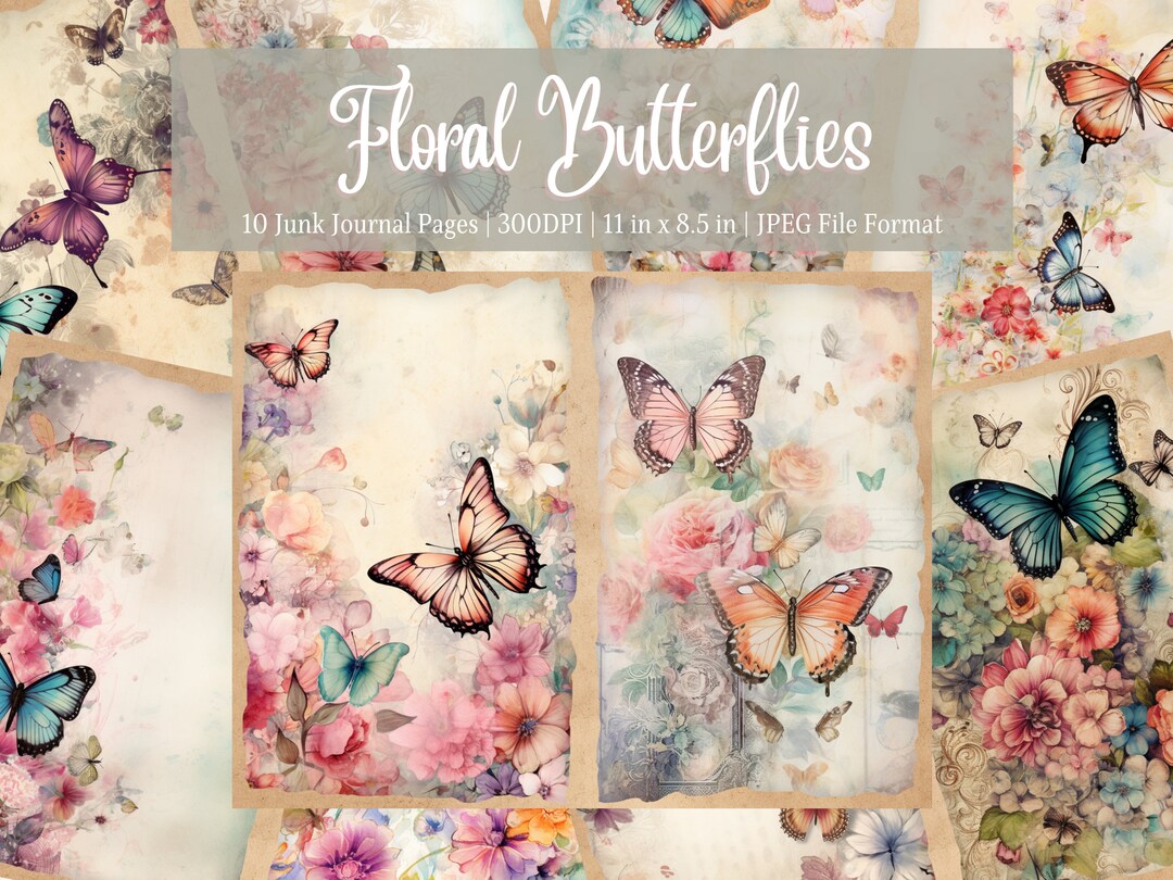 Floral Butterflies Junk Journal Kit, Vintage Journal, Digital Paper for ...