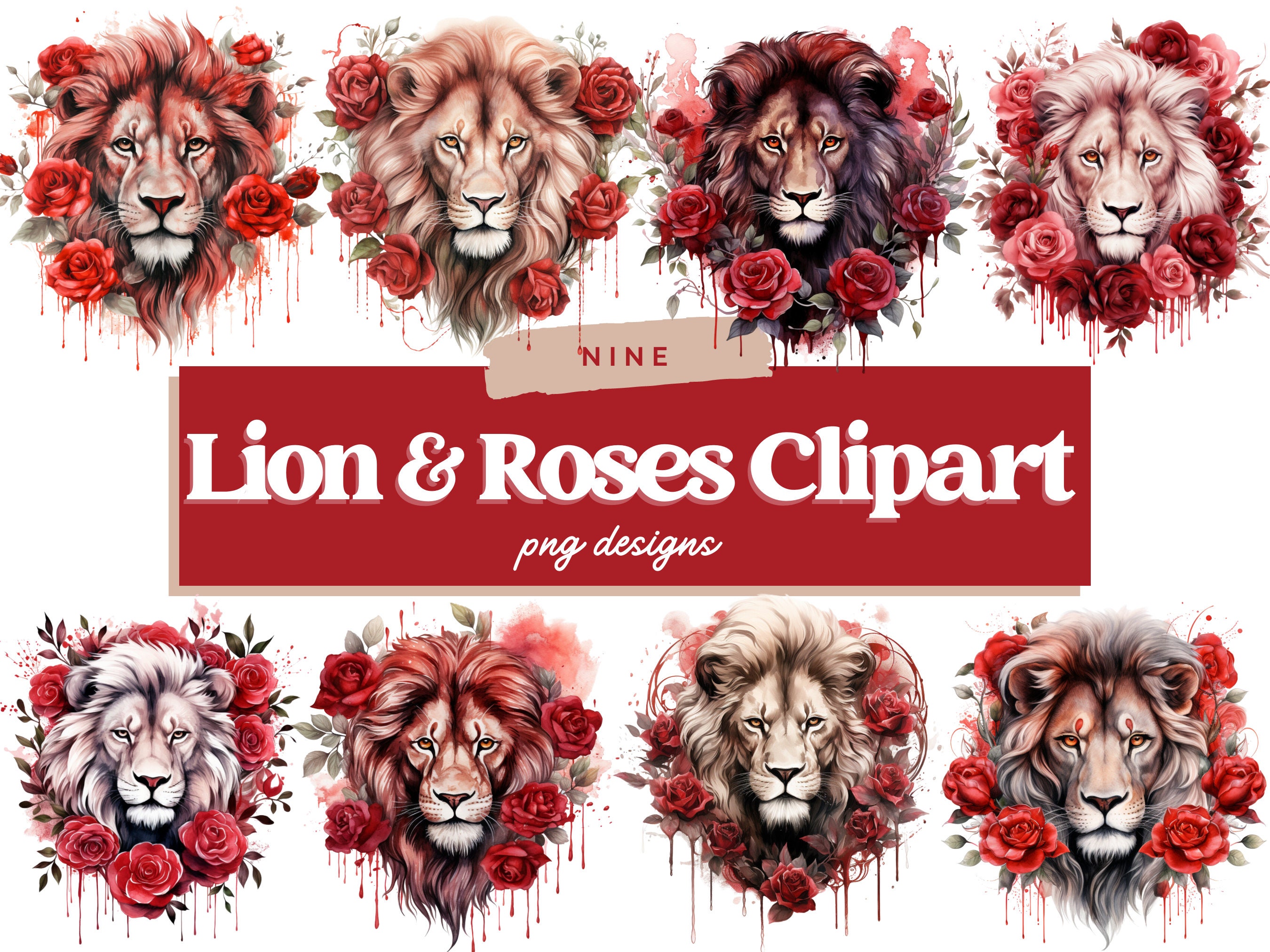 Lion and Red Roses Clipart Rose PNG Commercial Use Animal - Etsy