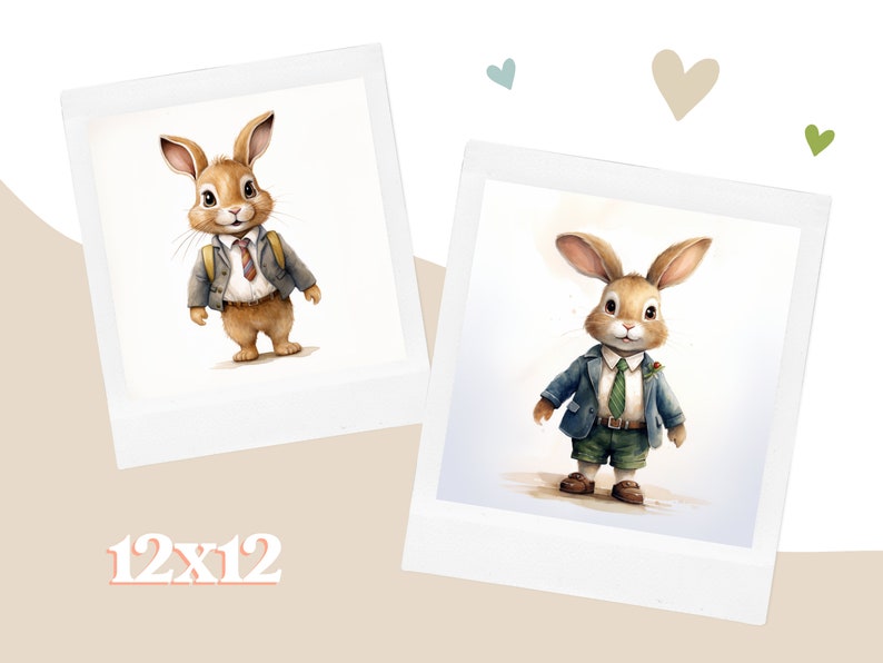 Rabbit in Uniform Clipart Watercolor Rabbit Clipart School - Etsy