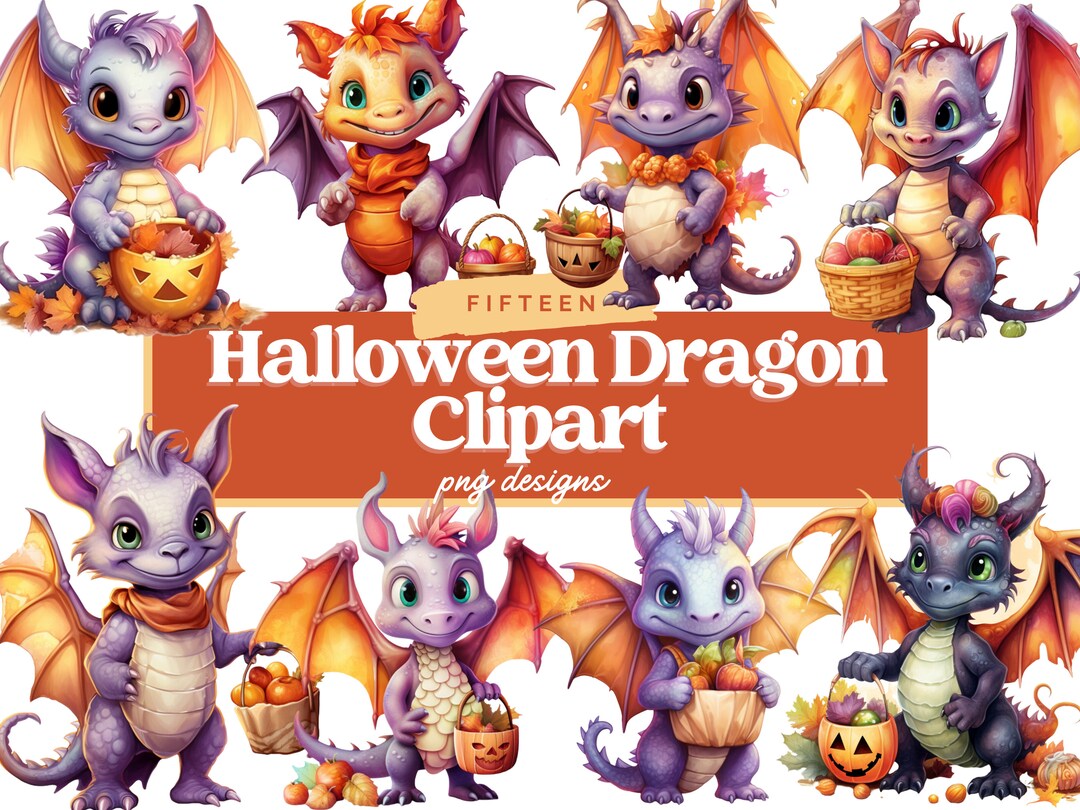Watercolor Halloween Dragon Clipart, Dragon PNG, Fantasy Dragon, Dragon ...