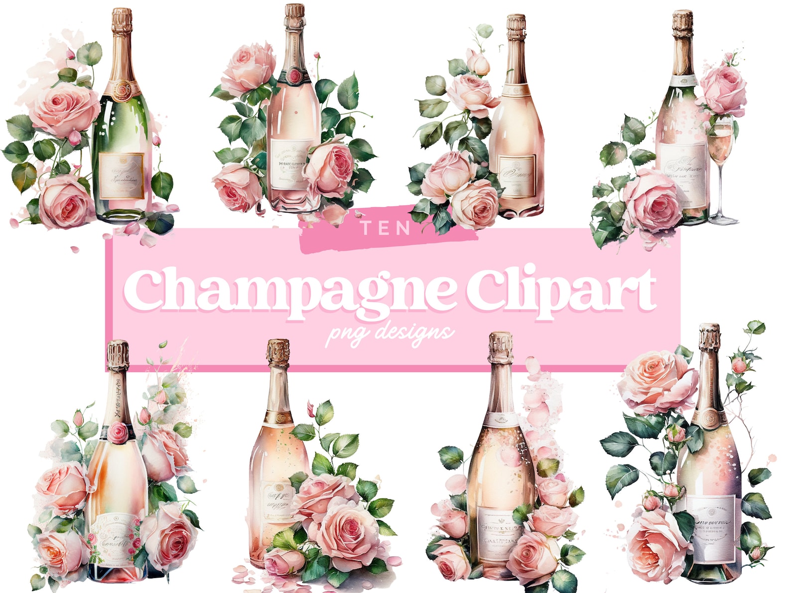 Celebration Clipart, Watercolor Party Clipart, Painted Champagne Bottle ...