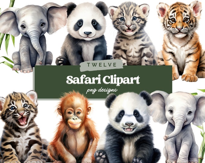 Safari Animals Clipart Watercolor Baby Safari Animal PNG Baby Lion ...