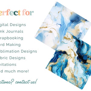 Blue and Gold Marble Digital Paper, Marble Digital Paper, Agate Digital ...