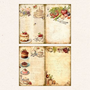 Vintage Cookbook Junk Journal Pages, Digital Scrapbook Paper Kit ...