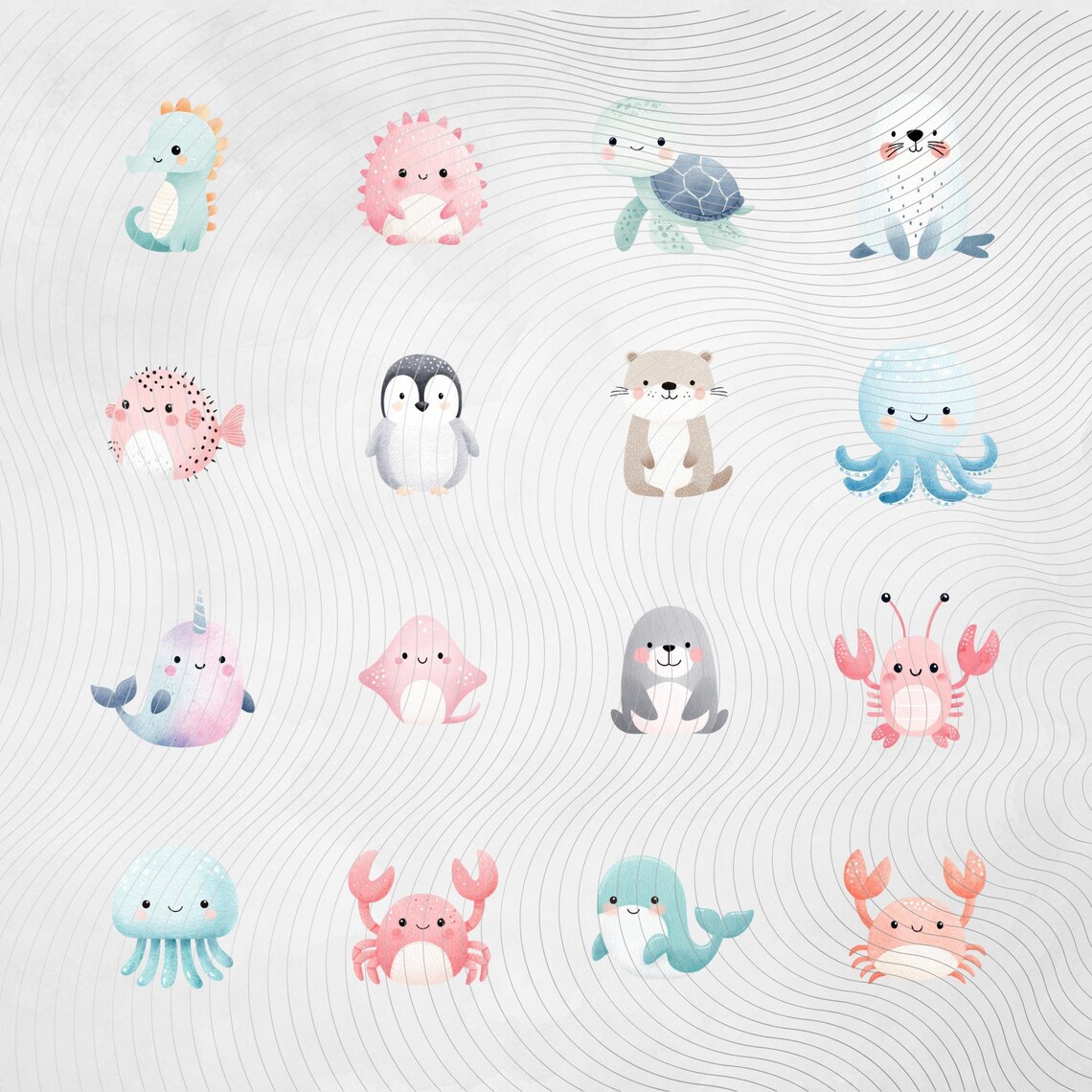 Watercolor Undersea Clipart, Cute Fish PNG, Sea Animals, Nursery Decor ...