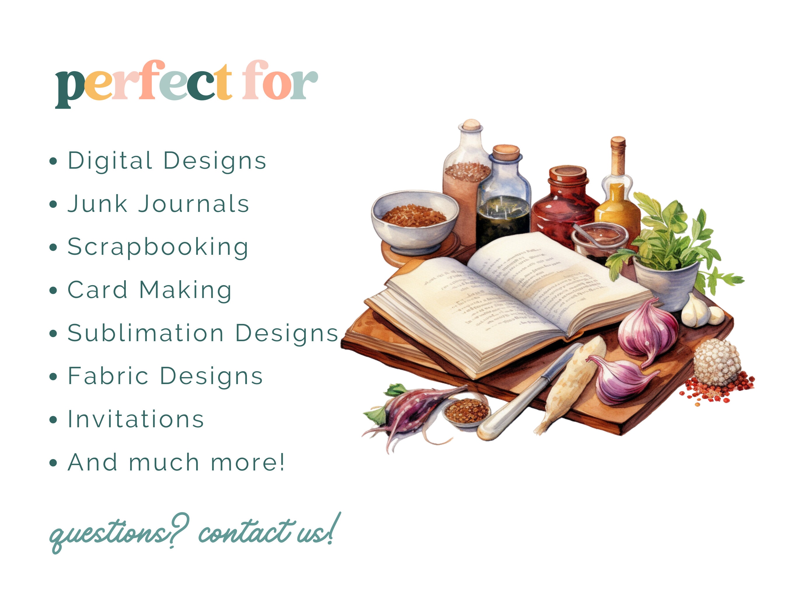 Watercolor Cookbook Clipart, Kitchen Clipart, Cookbook PNG, Cookbook ...