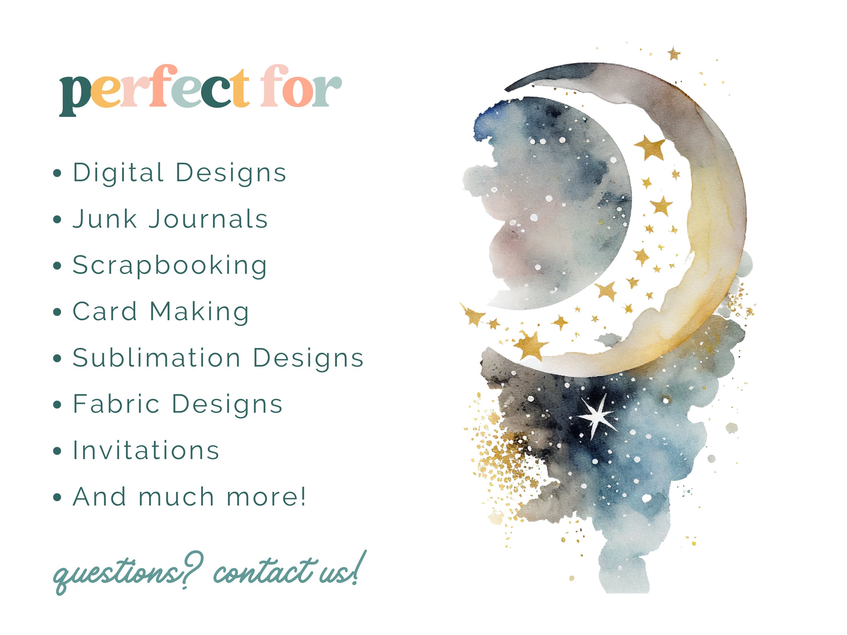 Watercolor Moon and Stars Clipart Cute Moon and Stars - Etsy