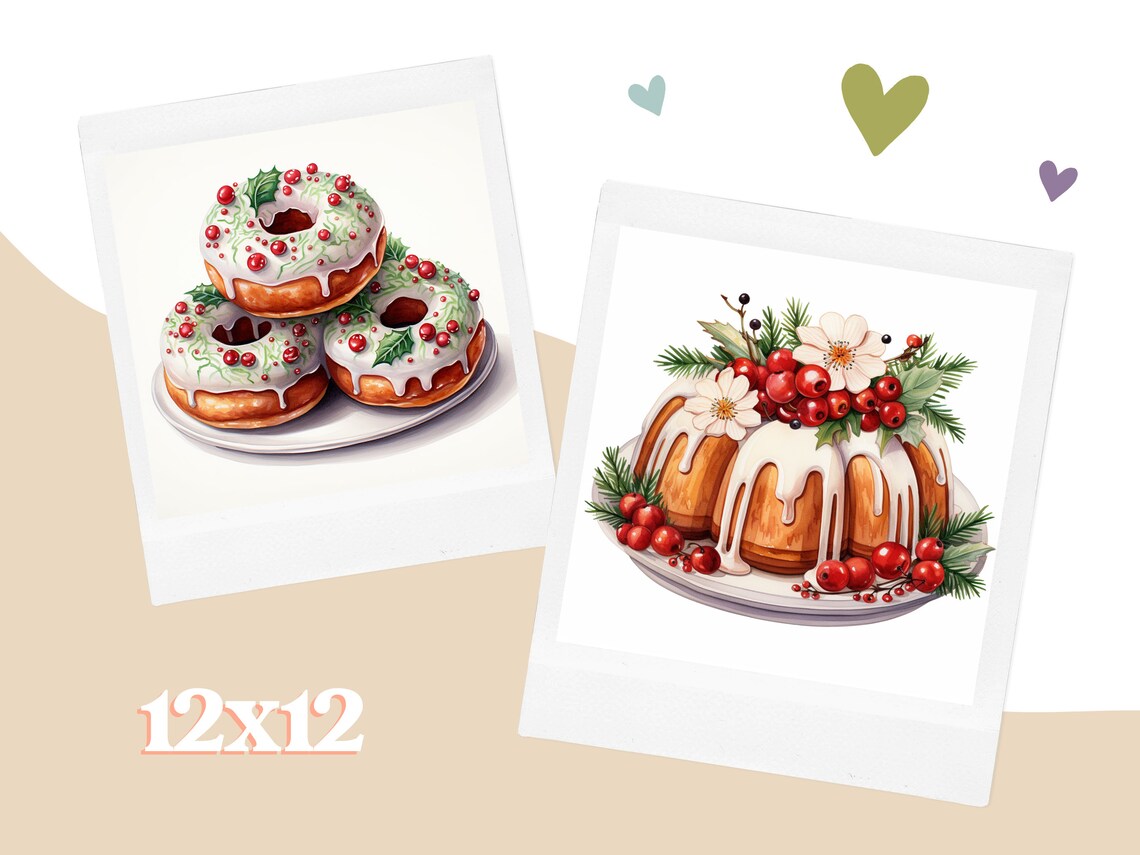 Watercolor Christmas Dessert Clipart, Dessert PNG Bundle, Kawaii Food ...