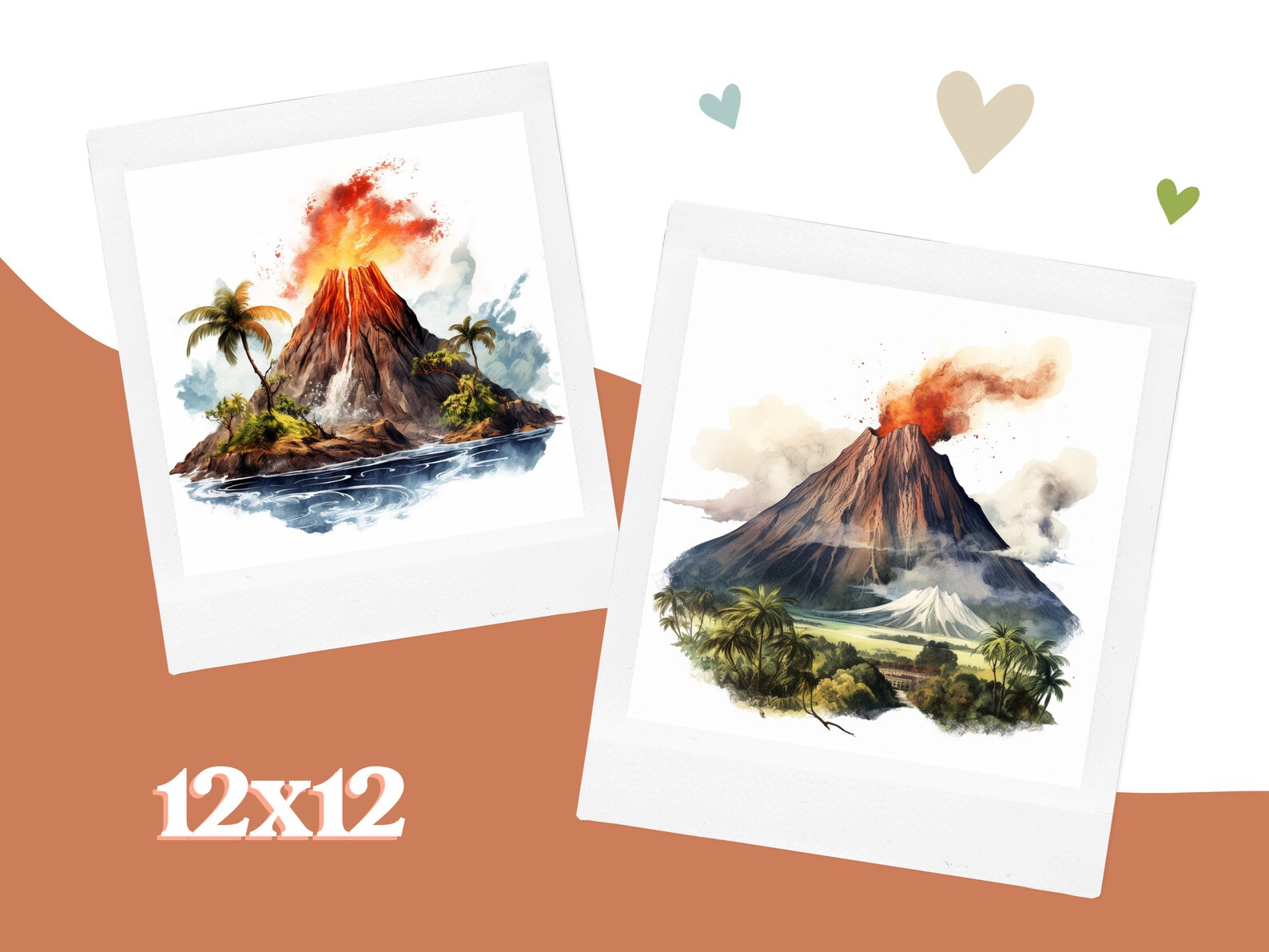 Volcano Clipart Bundle, PNG, Watercolor Volcano, Lava, Mountain ...