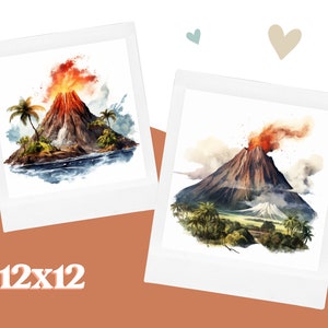 Volcano Clipart Bundle, PNG, Watercolor Volcano, Lava, Mountain ...