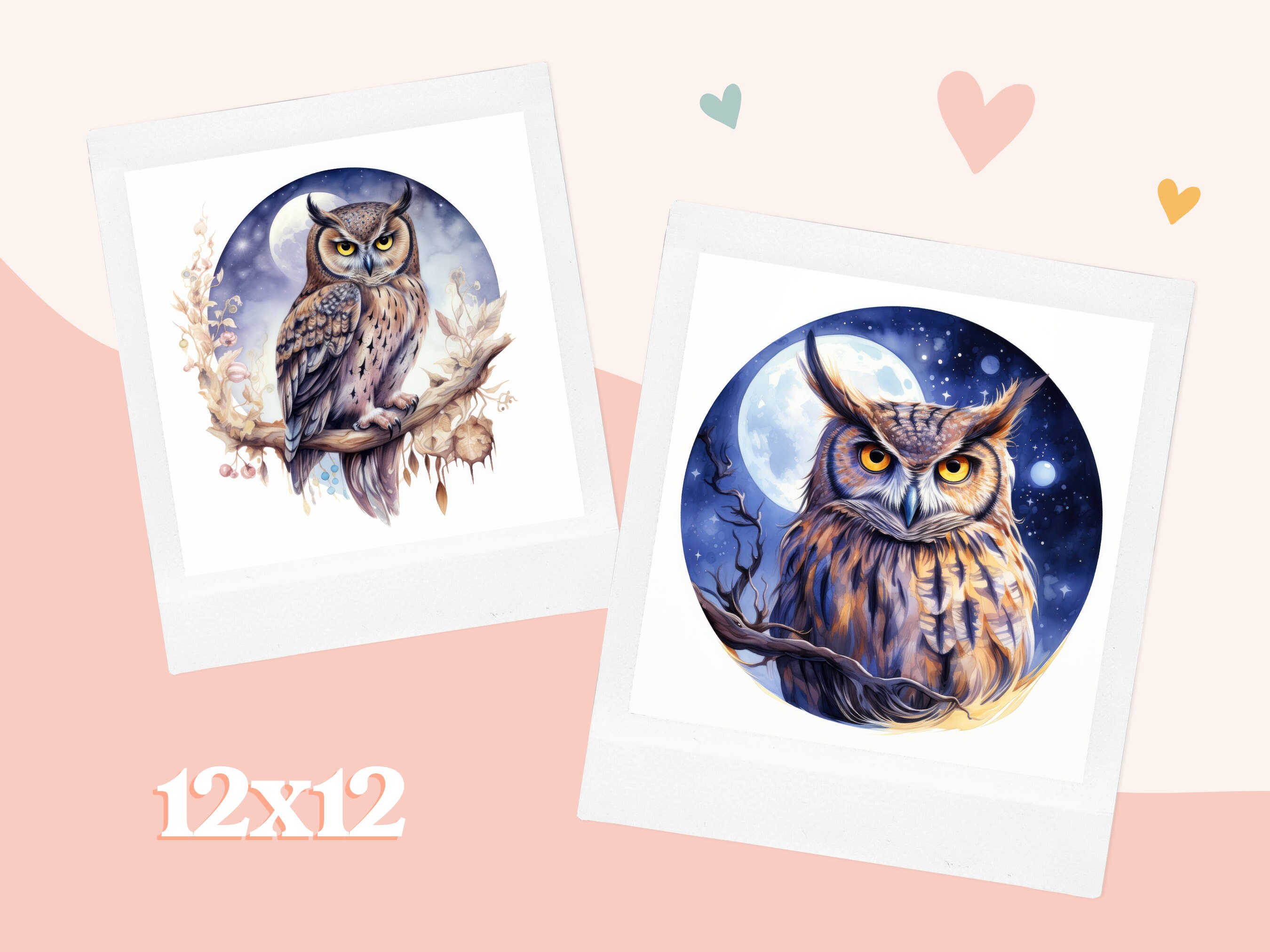 Owl and Moon Watercolor Clipart Owls Clipart Fantasy - Etsy
