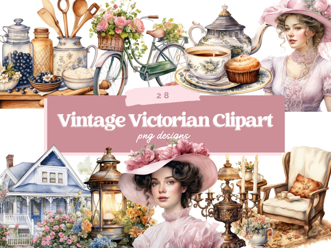 Pink Victorian Watercolor Clipart Bundle – 28 PNG Transparent ...