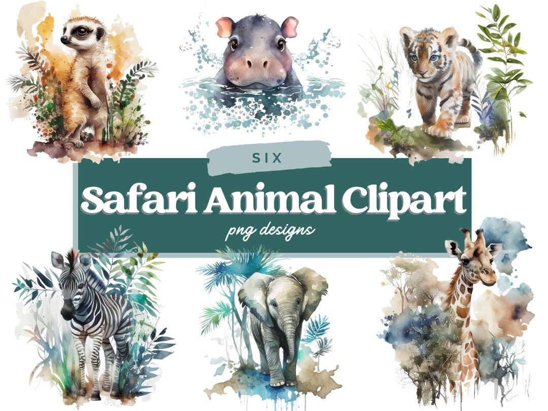 Safari Animal Clipart - Watercolor Animal Clipart, Baby Safari PNG ...