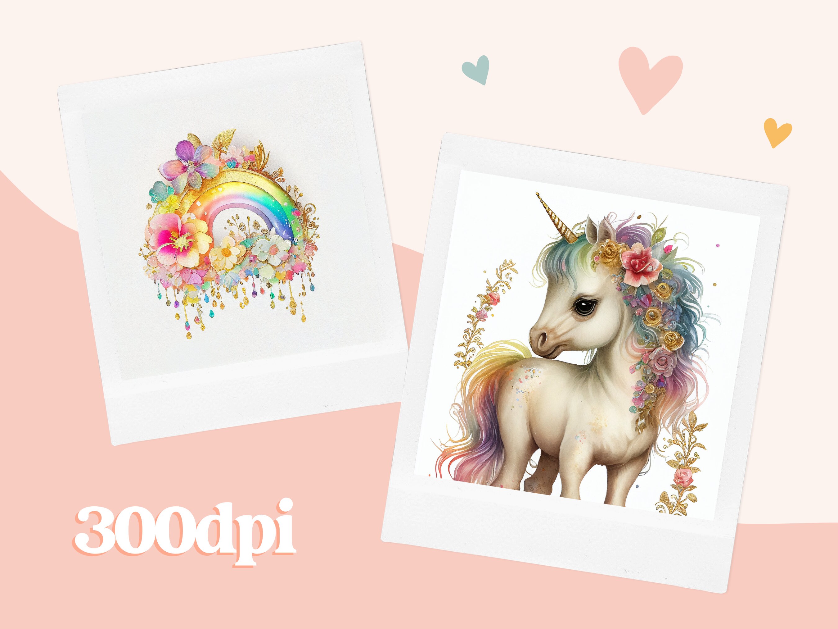 Cute Unicorn Watercolor Clipart Instant Download Rainbow - Etsy
