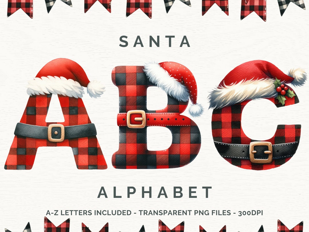 Christmas Plaid Letters, Santa Sublimation Font, Xmas Doodle Alpha ...