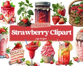 Watercolour Strawberries Clipart Strawberry Farm PNG Digital - Etsy