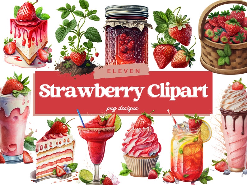 Watercolor Strawberry Clipart Bundle Strawberry Digital - Etsy