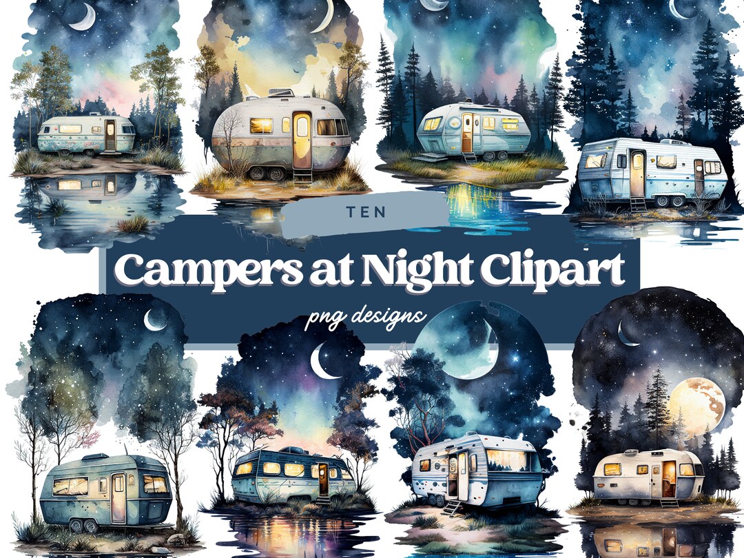 Watercolor Night Camping Clipart Bundle, Camping Clipart, Watercolor ...