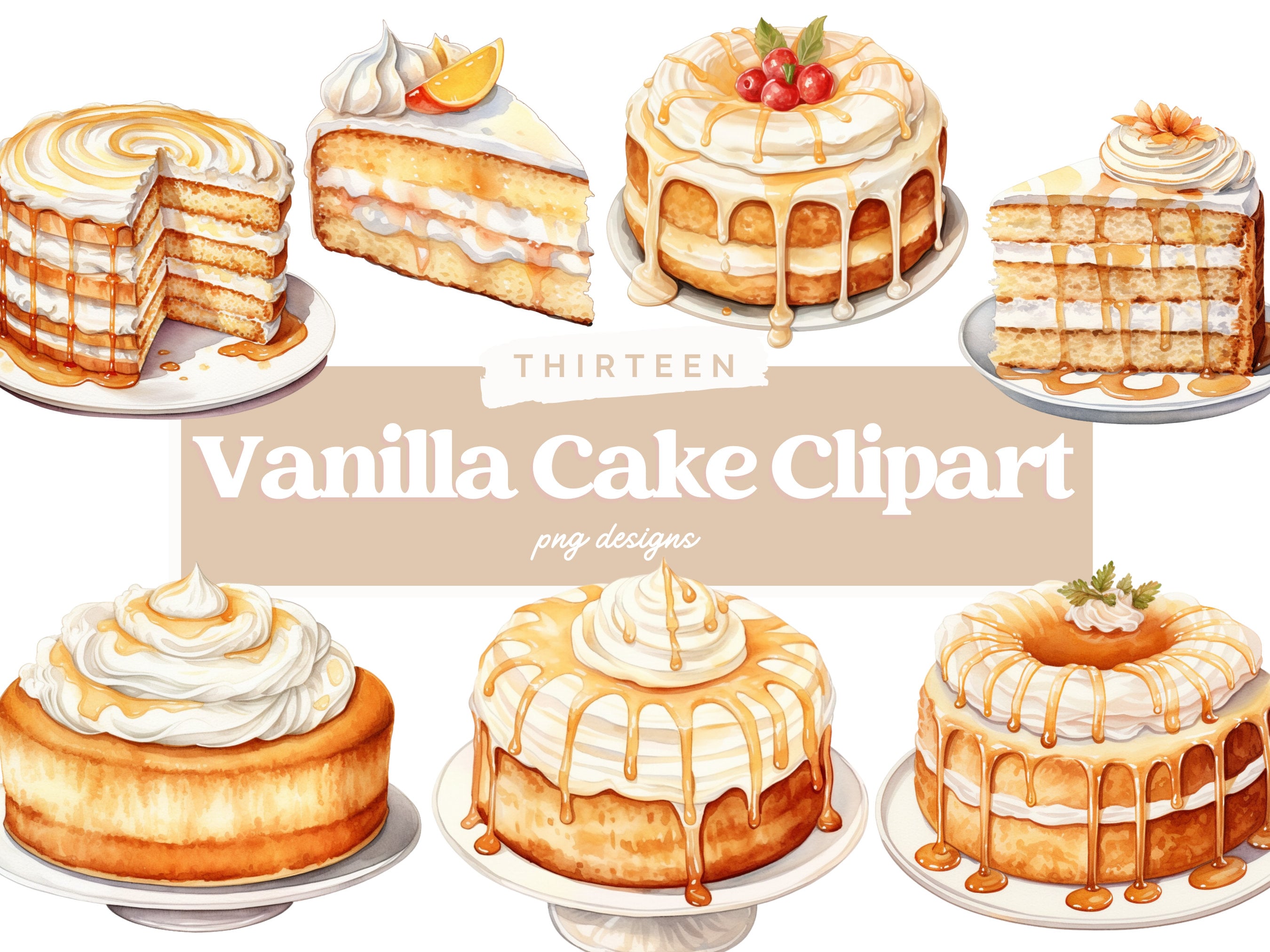 Watercolor Vanilla Cake Clipart Bundle Vanilla Cake PNG - Etsy